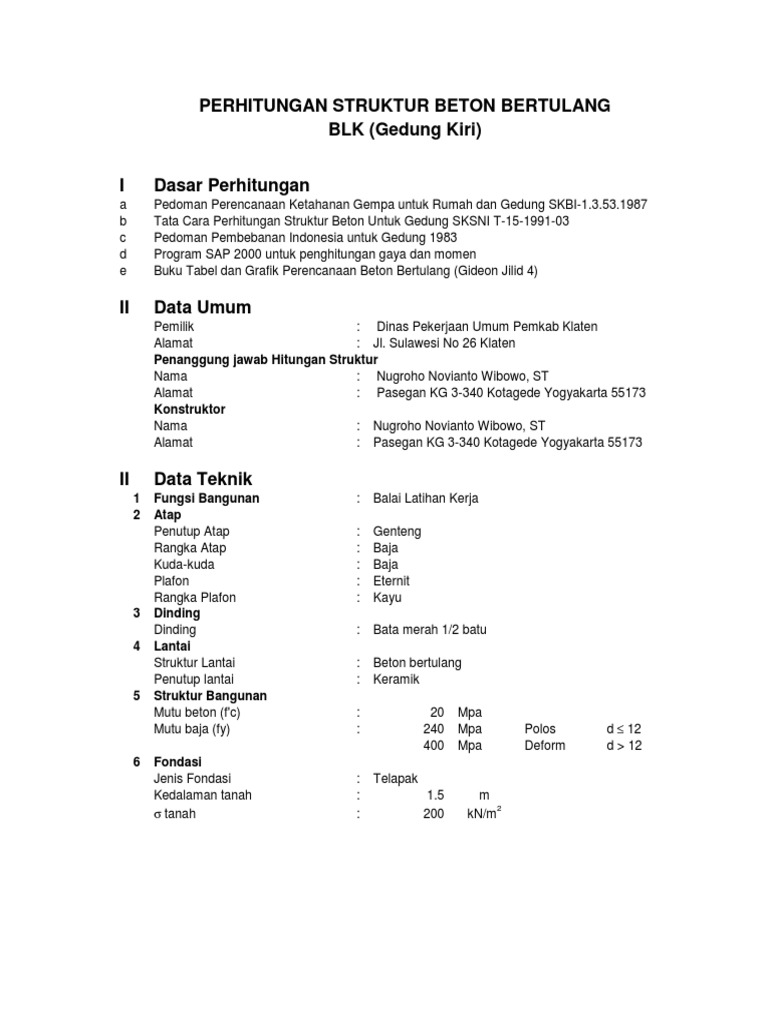 Sample Hitungan Struktur Beton Bertulang PDF | PDF