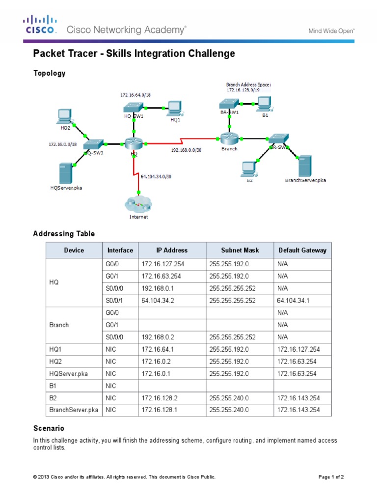 9.4.2.8 Packet Tracer - Skills Integration Challenge Instructions | PDF ...
