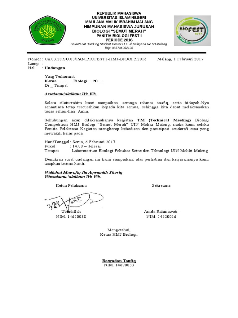 SURAT TM Cup Ketua Kls Dan Angkt | PDF