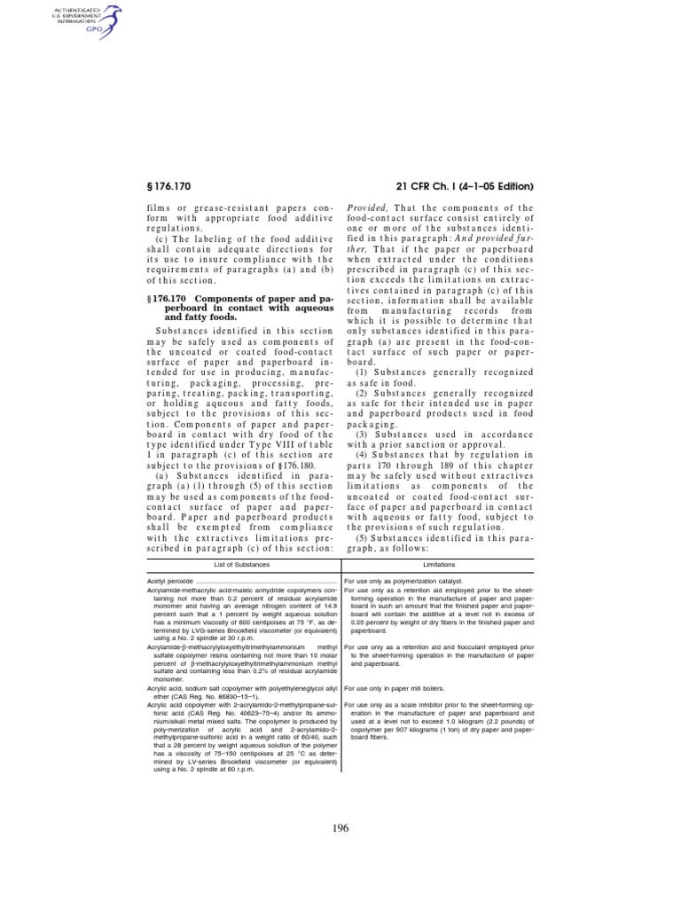 CFR 176 170 | Download Free PDF | Paperboard | Paper