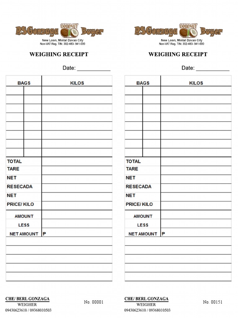 Weighing Receipt Weighing Receipt: Dat E: - Dat E | PDF