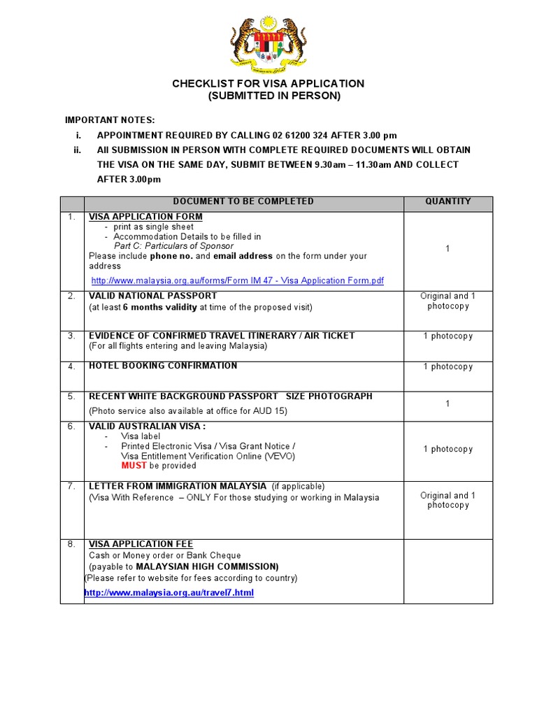 Visa Application Checklist Guide | PDF
