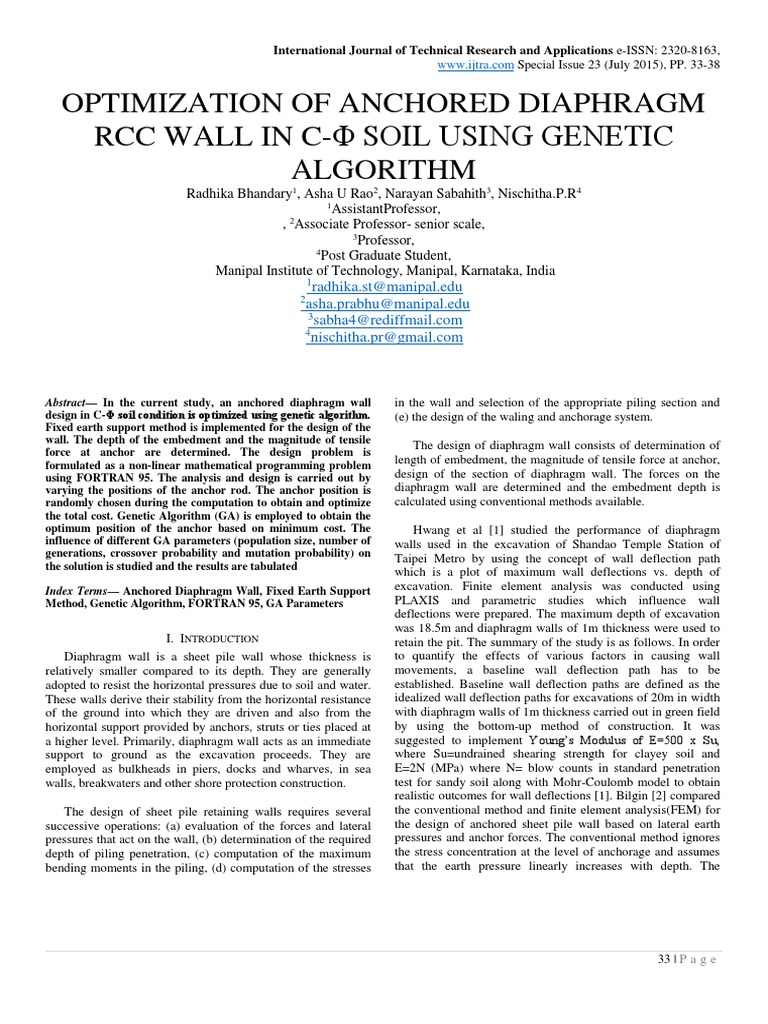 Journal On Diaphram Walls | PDF | Mathematical Optimization | Genetic Algorithm