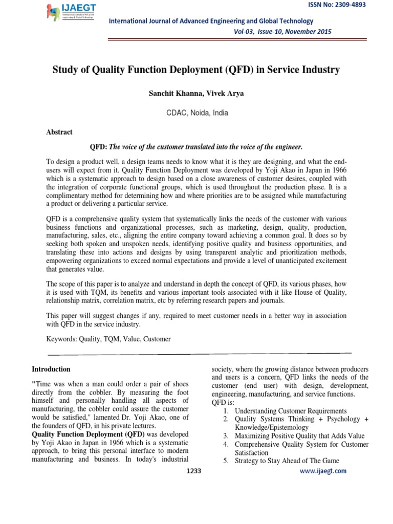 Quality Function Deployment | PDF | Design For Six Sigma | Business Process