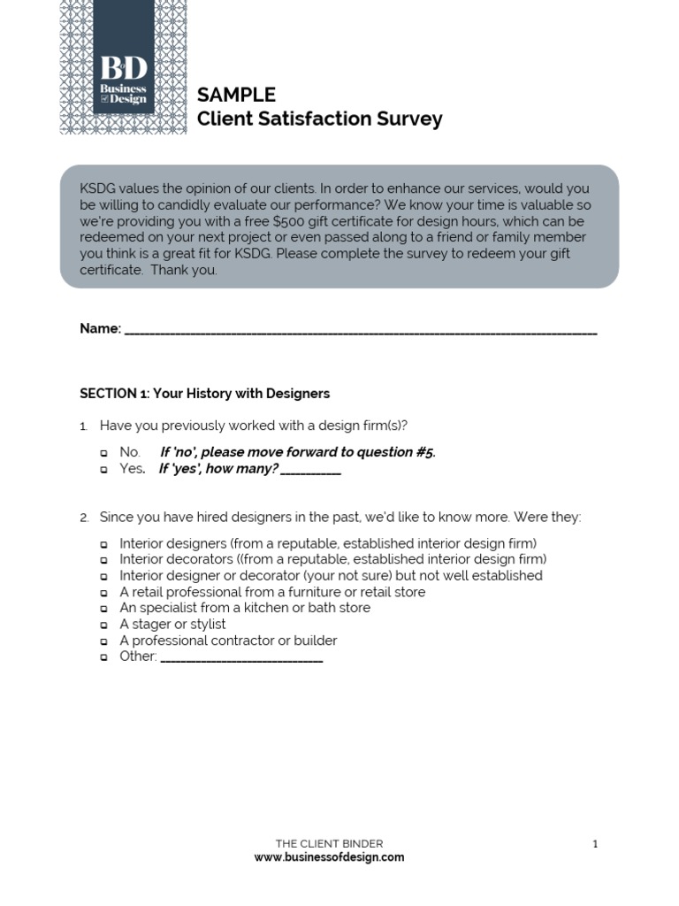 Client Satisfaction Survey for Design Services | PDF | Interior Design ...