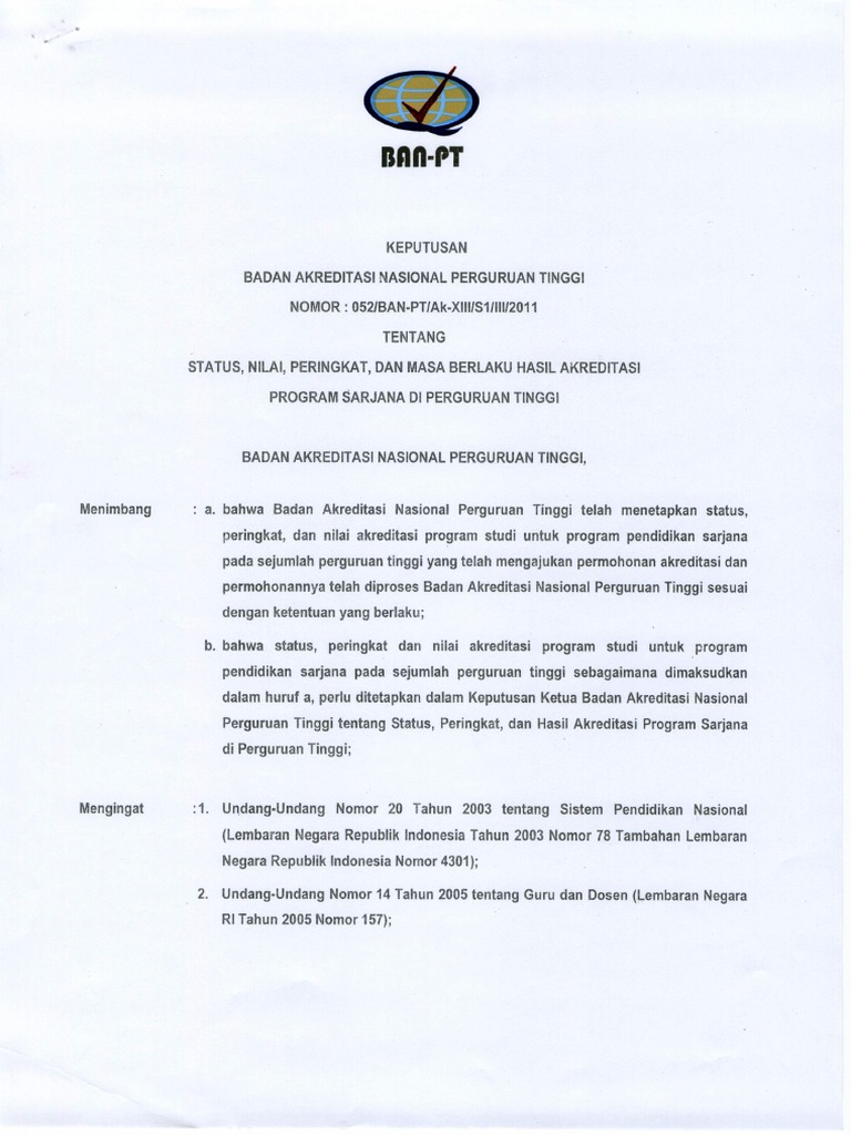 SK BAN PT 052 S1 UT 20prodi PDF | PDF