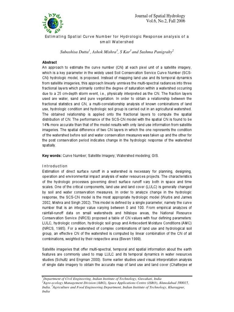 Estimating Spatial Curve Number For Hydrologic Response Analysis of A ...