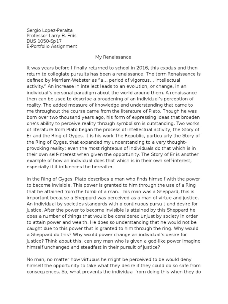 my renaissance - essay - eportfolio | Reality | Justice