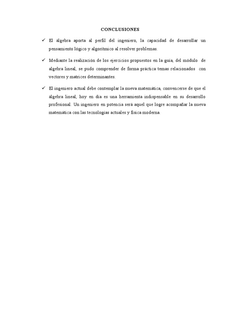 Conclusiones de Los Ejercicios Algebra | Álgebra | Álgebra lineal
