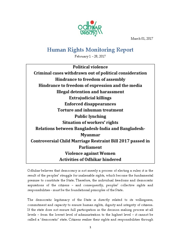 Odhikar's Human Rights Report, February 2017 | PDF | Bangladesh | Human ...