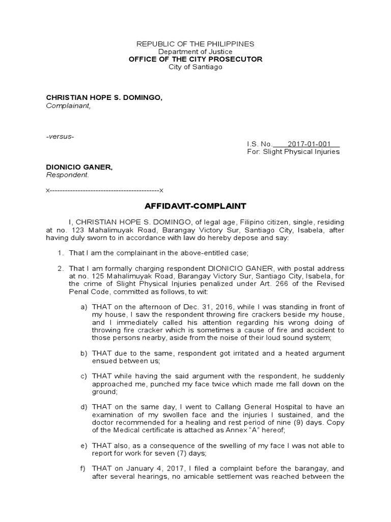 Affidavit Complaint Slight Physical Injury | PDF | Affidavit | Legal ...