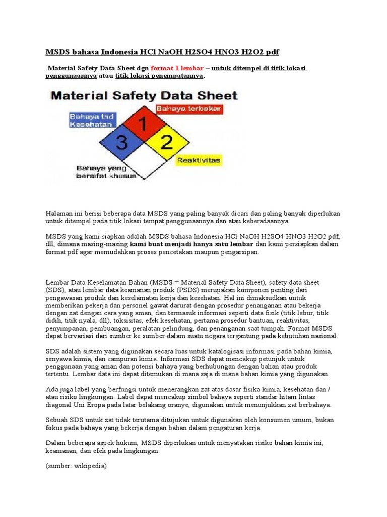 MSDS HCl NaOH H2SO4 HNO3 H2O2 PDF | PDF