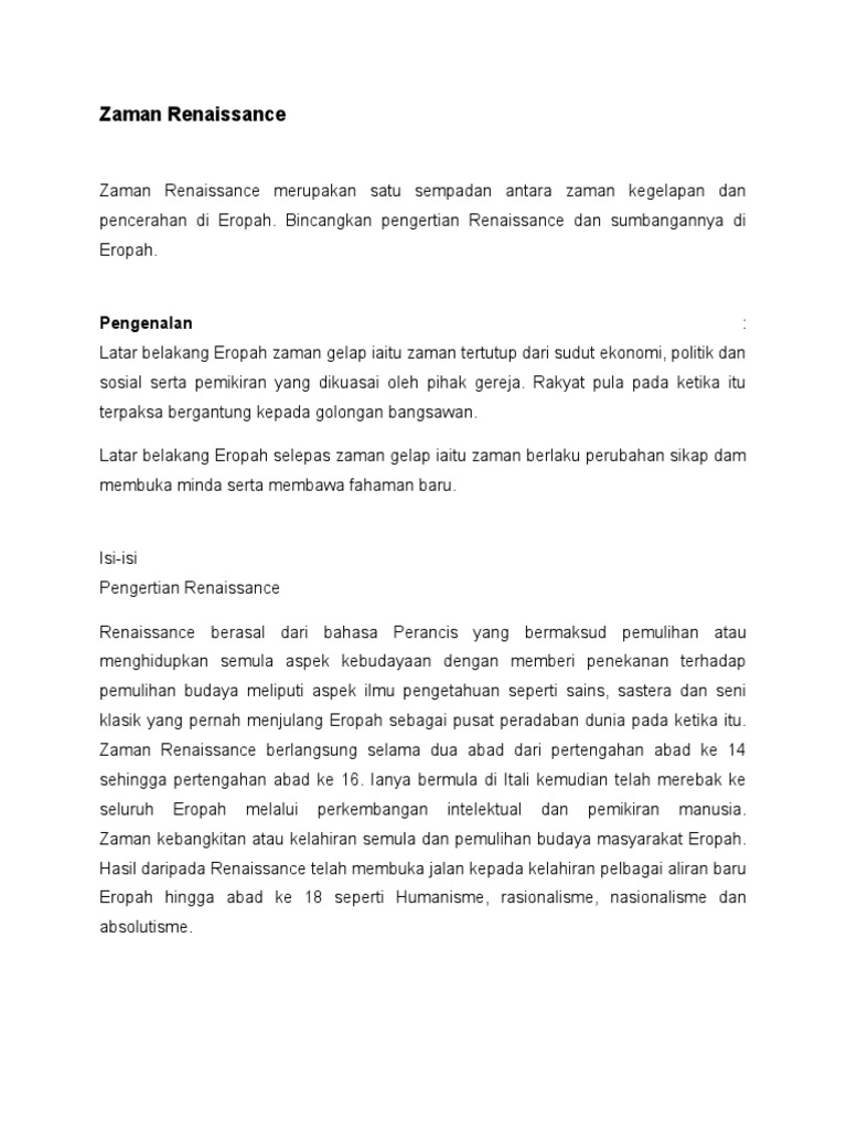 Zaman Renaissance | PDF | Sejarah
