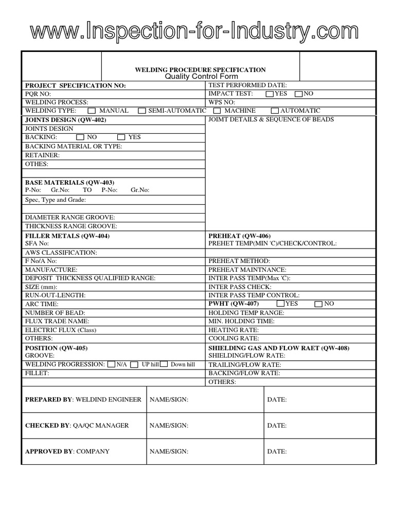 Welding Procedure Specification Form PDF | PDF | Welding | Construction