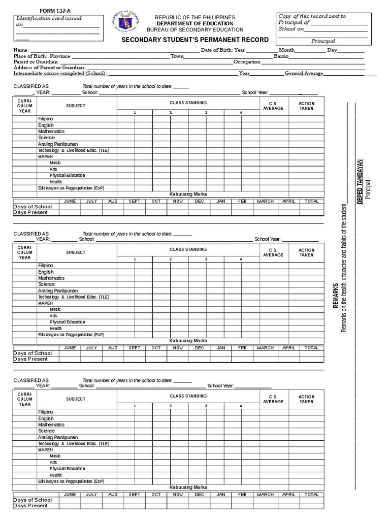 Student Permanent Record: Secondary Education Transcript for [Student ...