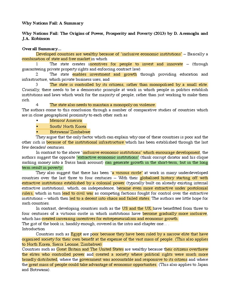 Why Nations Fail: A Summary Why Nations Fail: The Origins of Power ...