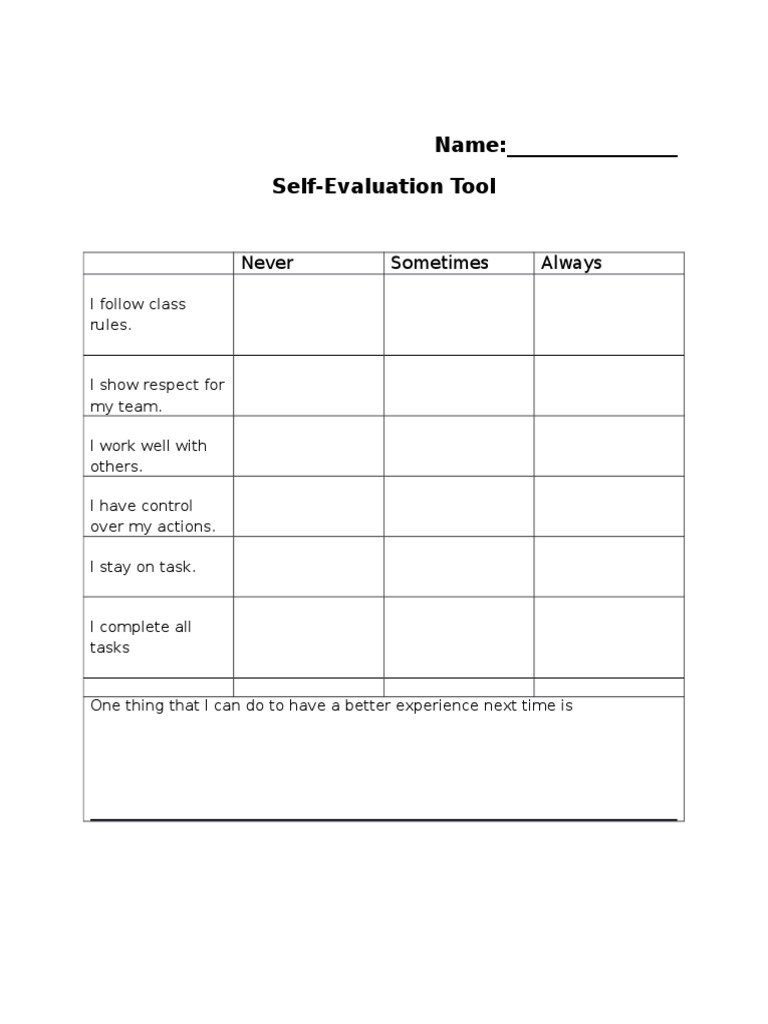 Self-Evaluation Tool for Teamwork Skills | PDF | Self-Improvement