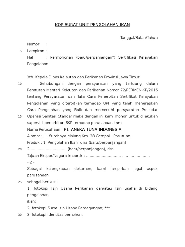 Form Unit Pengolahan Ikan | PDF
