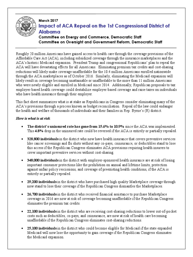 Impact of ACA Repeal, by Congressional District | PDF | Health ...