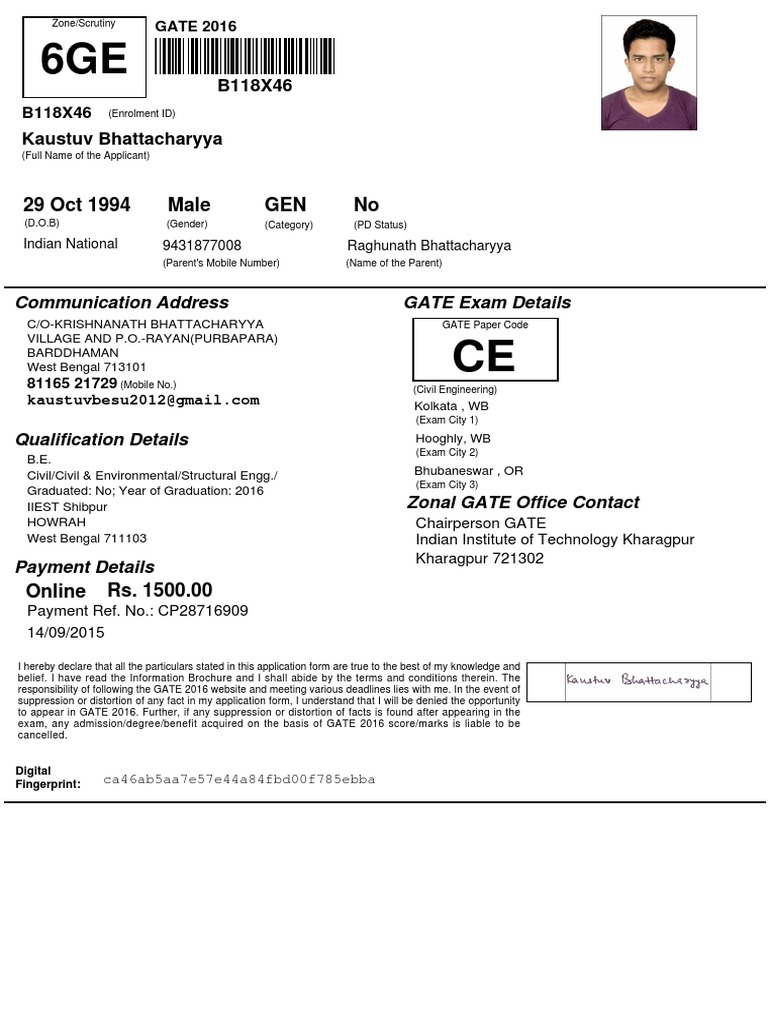 GATE 2016 Application Details for CE | PDF | Career And Technical ...