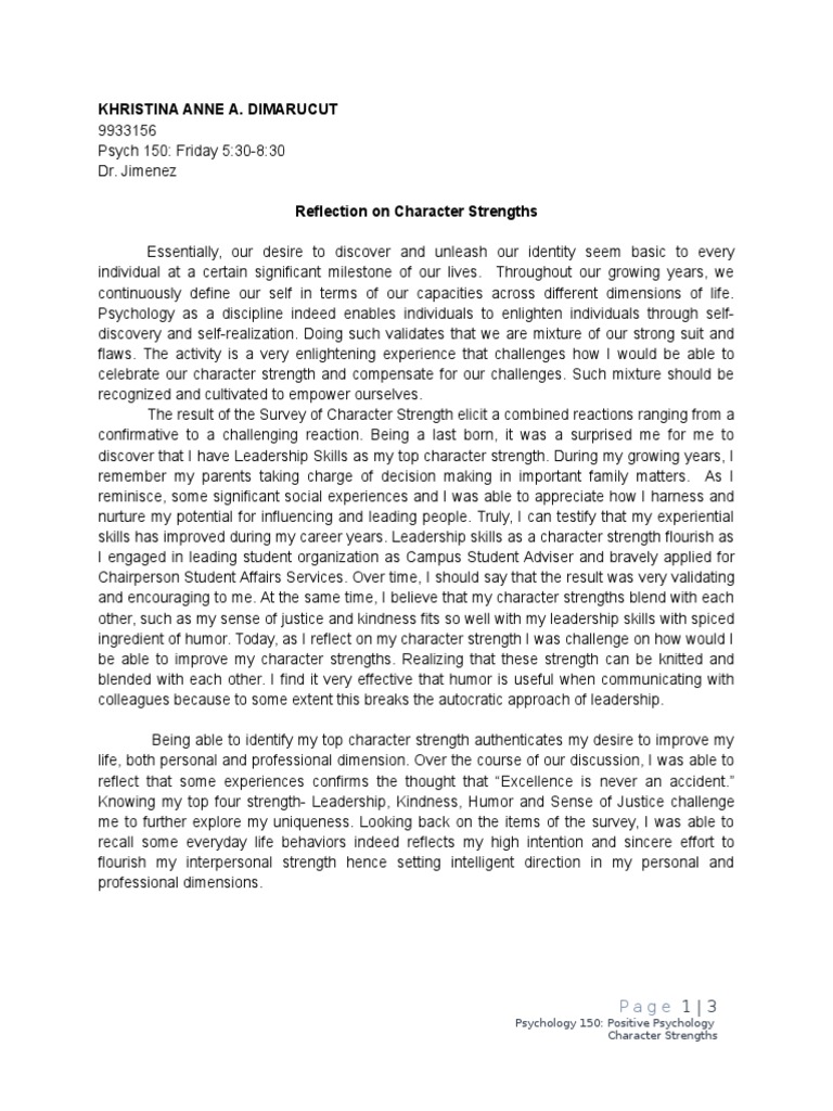 Reflection Character Strengths | PDF | Positive Psychology | Leadership