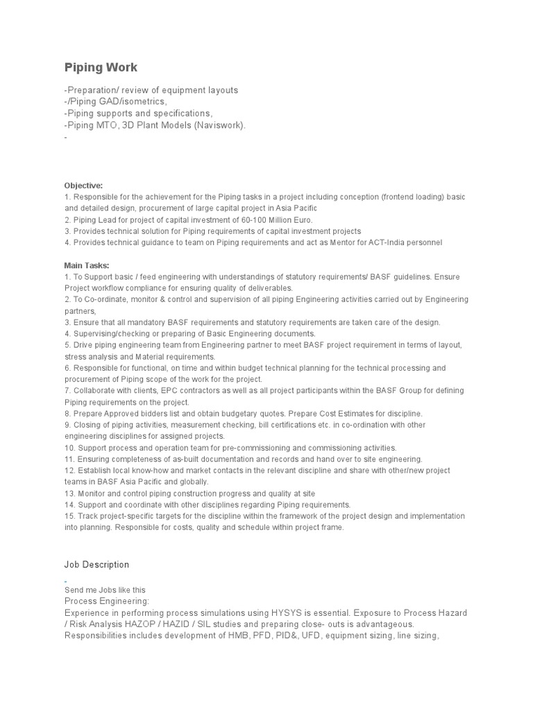 Piping Work | PDF | Specification (Technical Standard) | Engineering