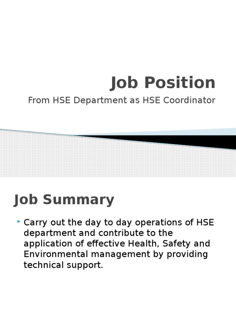Job Position: From HSE Department As HSE Coordinator | PDF | Regulatory ...