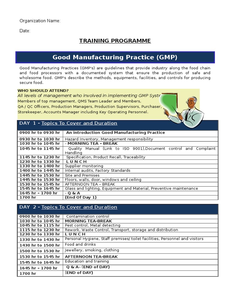 GMP Training Program Outline | PDF