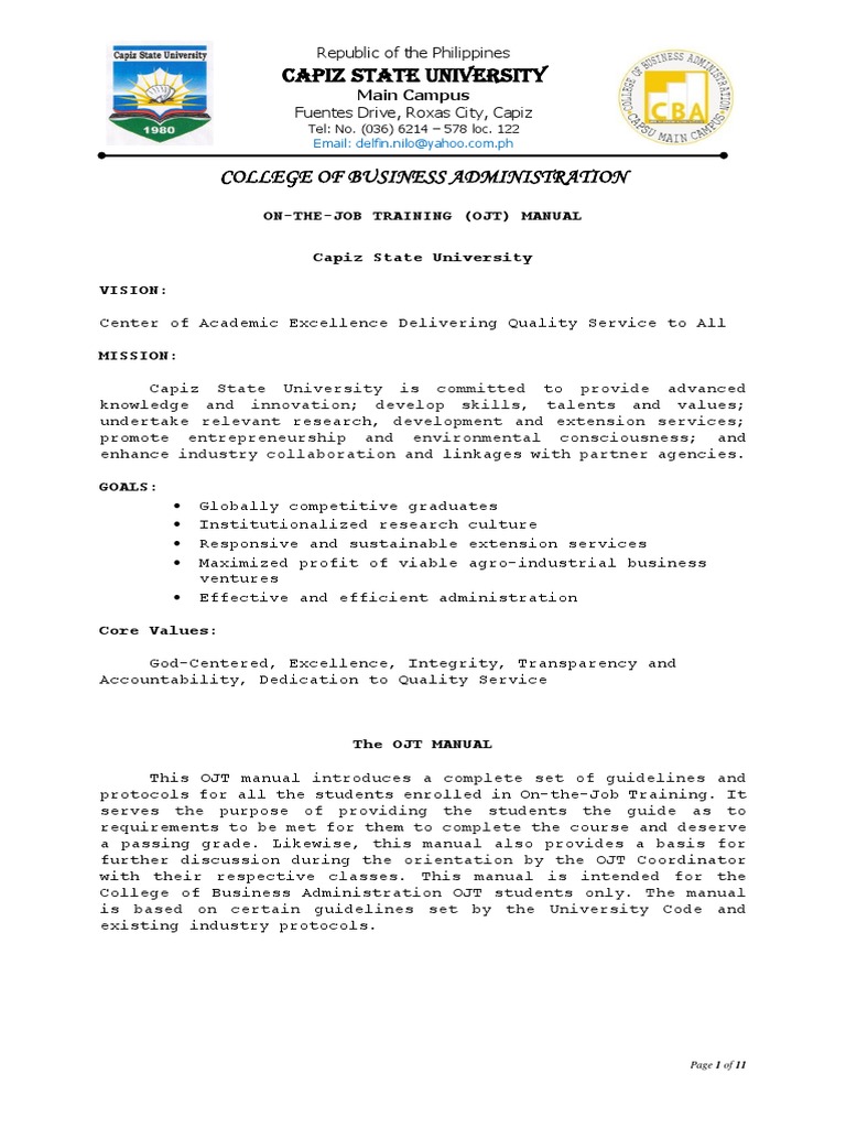 OJT Manual 2015 | PDF | Curriculum | College
