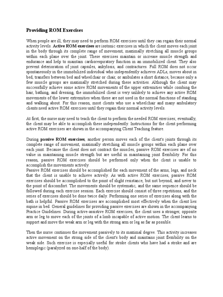 Providing ROM Exercises | PDF | Physical Exercise | Flexibility (Anatomy)