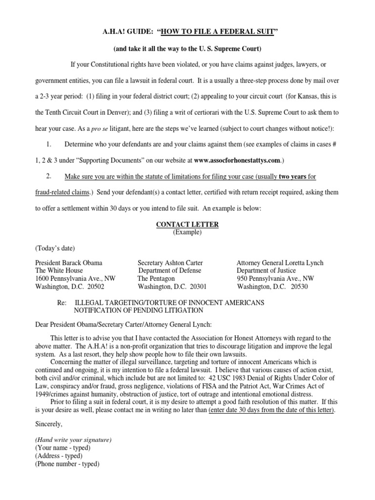 How To File A Federal Suit | PDF | Service Of Process | Summons