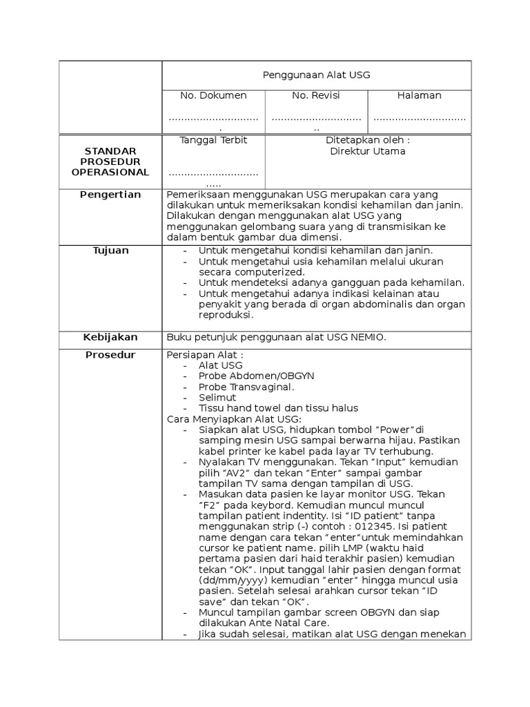 SOP Penggunaan Alat USG | PDF | Sains & Matematika