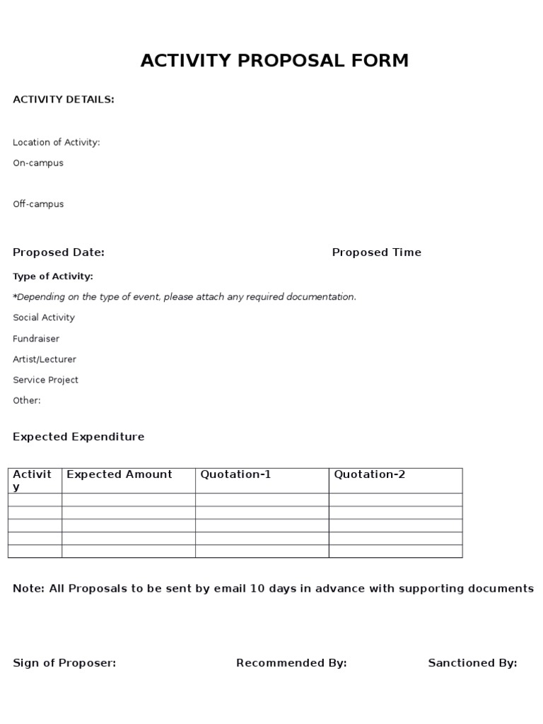 Activity Proposal Form: Proposed Date: Proposed Time | PDF