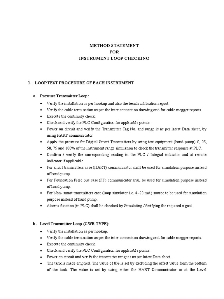 Method Statement Loop Check | PDF | Switch | Simulation