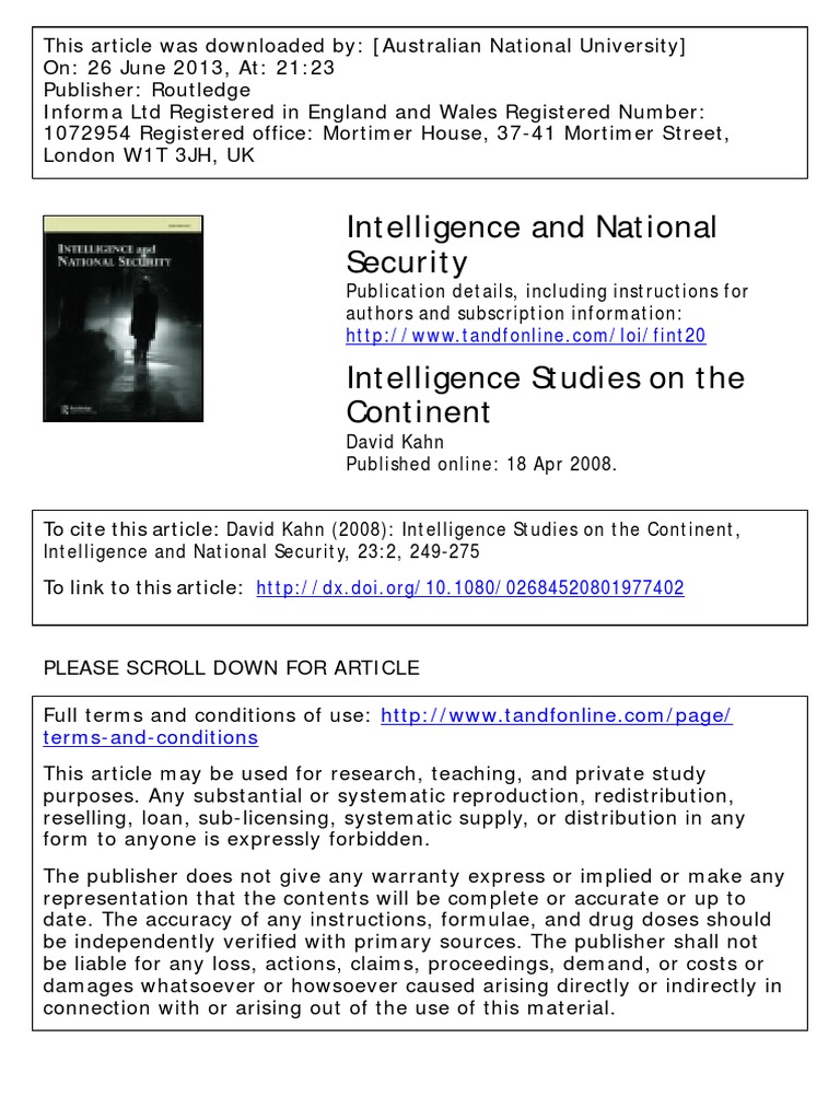 Intelligence Studies On The Continent | PDF | Espionage ...