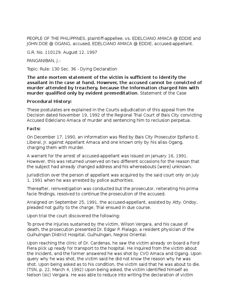 Legal Analysis: Dying Declaration | PDF | Witness | Prosecutor