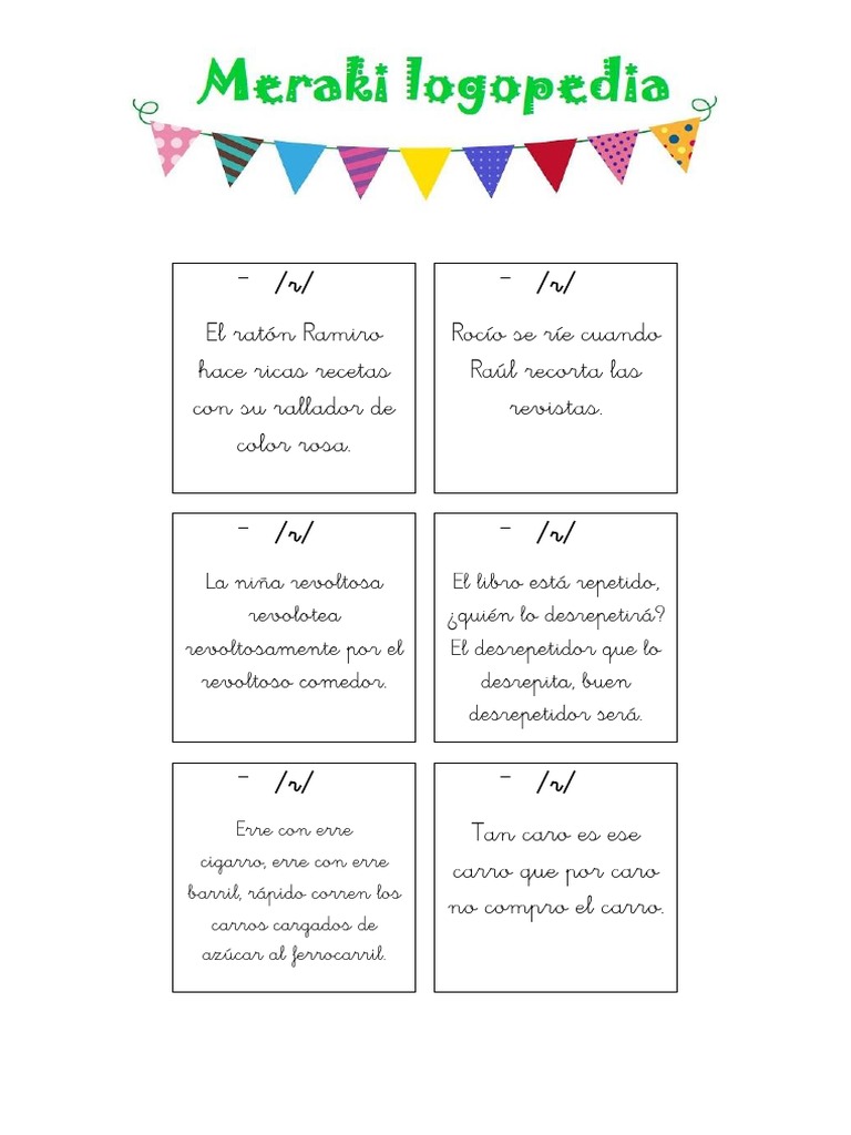 Trabalenguas R Simple y R Vibrante | PDF