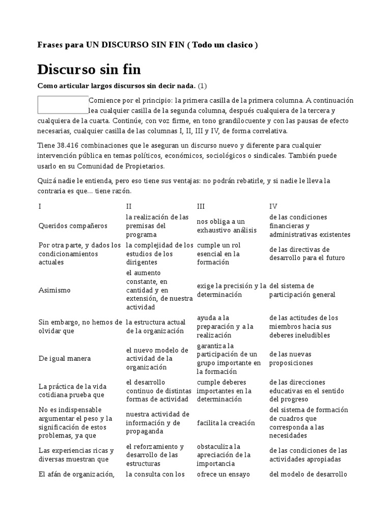 Frases Para UN DISCURSO SIN FIN ( Todo Un Clasico ) | Ideologías ...