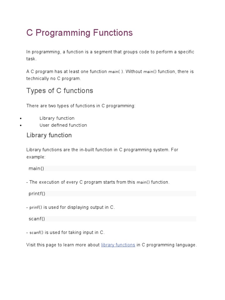 C Programming Functions And Recursion Pdf Subroutine Parameter Computer Programming