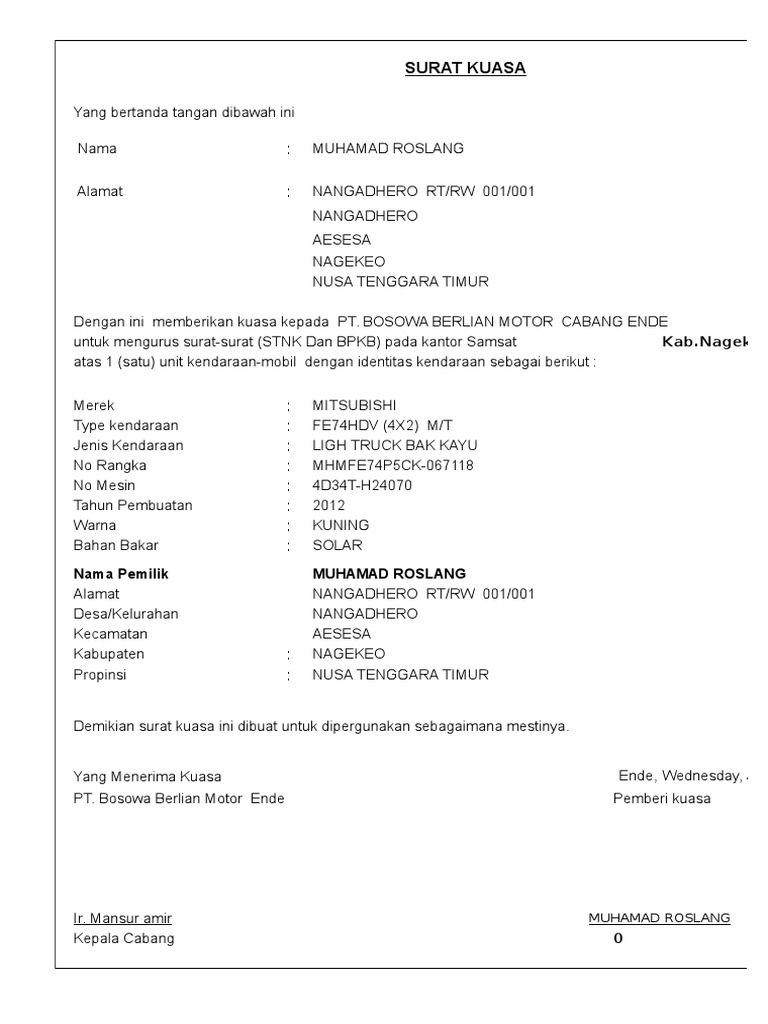 Surat Kuasa Urus Stnk Bpkb 2012 2013 2014