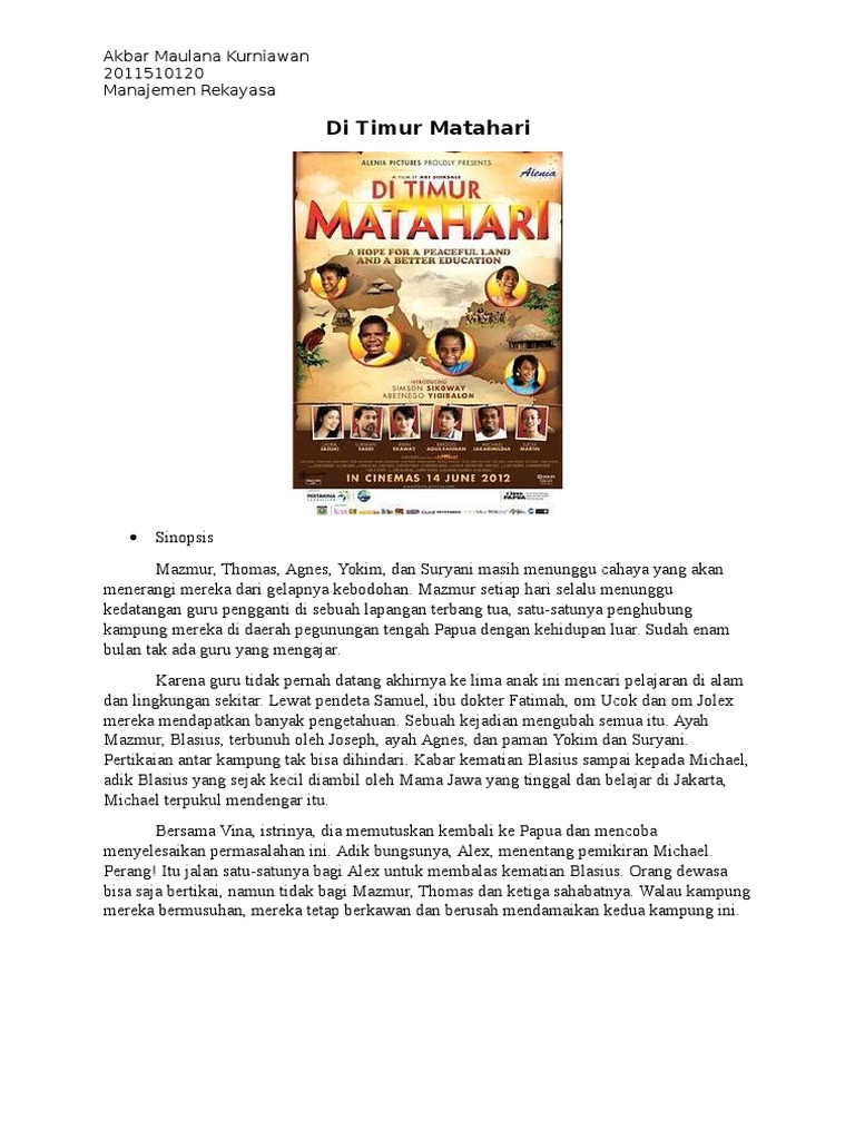 Sinopsis Film Di Timur Matahari | PDF