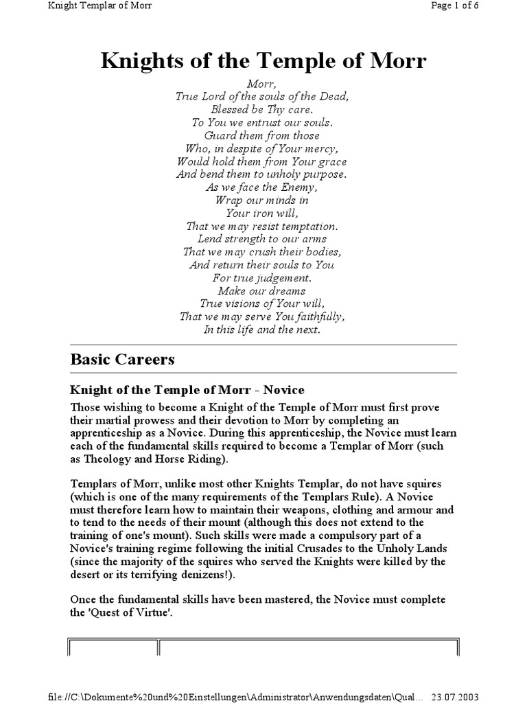 Knights of Morr | PDF | Knights Templar | Knight