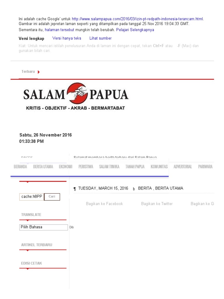 Izin PT. Redpath Indones... M Dicabut - SALAM PAPUA | PDF