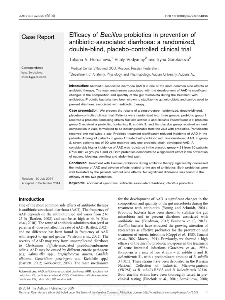 Efficacy Of Bacillus Probiotics In Prevention Of Antibiotic Associated