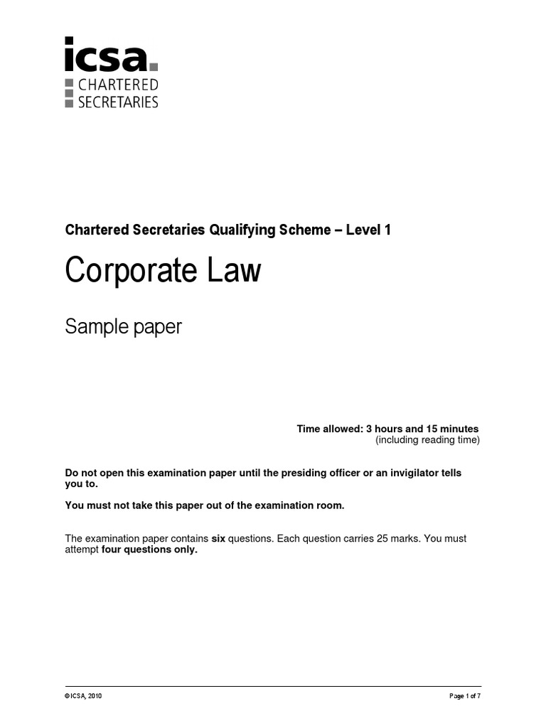 Corporate Law - Sample Paper | PDF | Liquidation | Board Of Directors