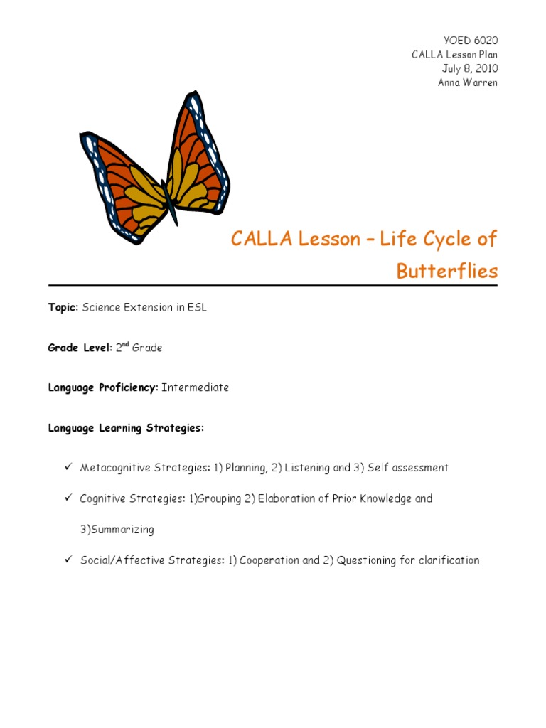 CALLA Lesson - Butterflies | PDF | Metacognition | Butterfly