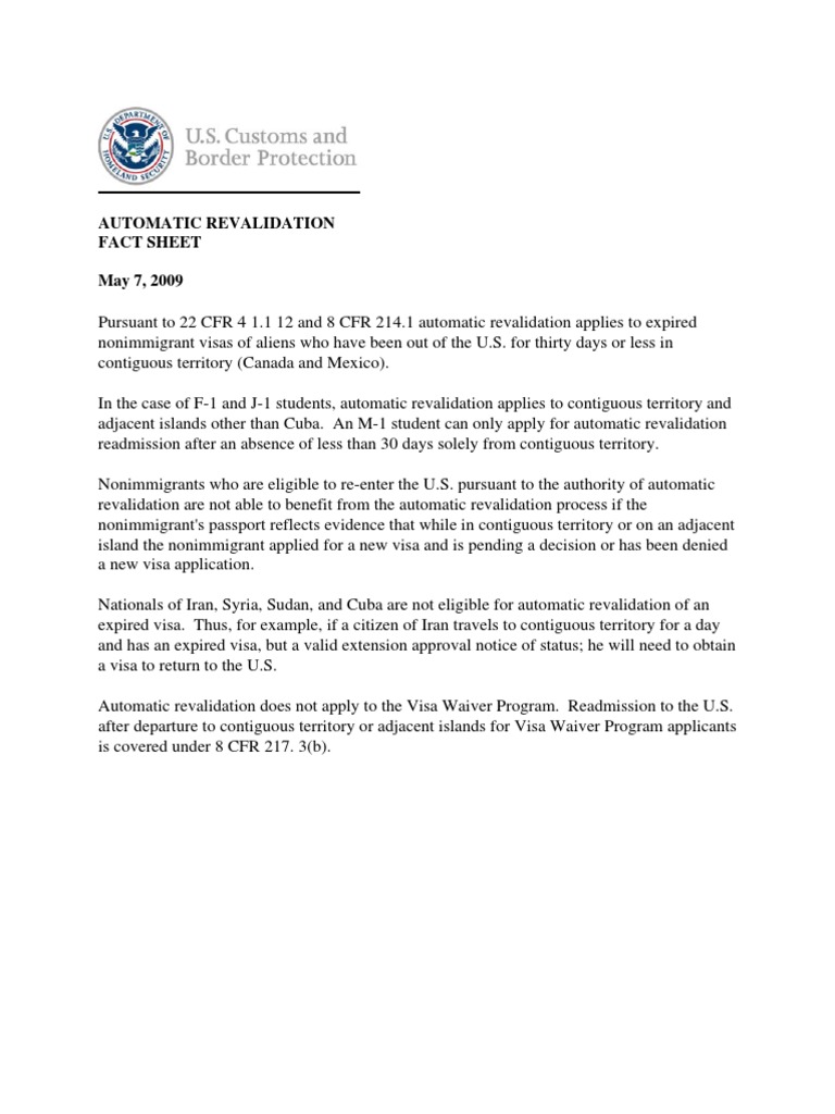 Automatic Revalidation Fact Sheet May 7, 2009 | PDF