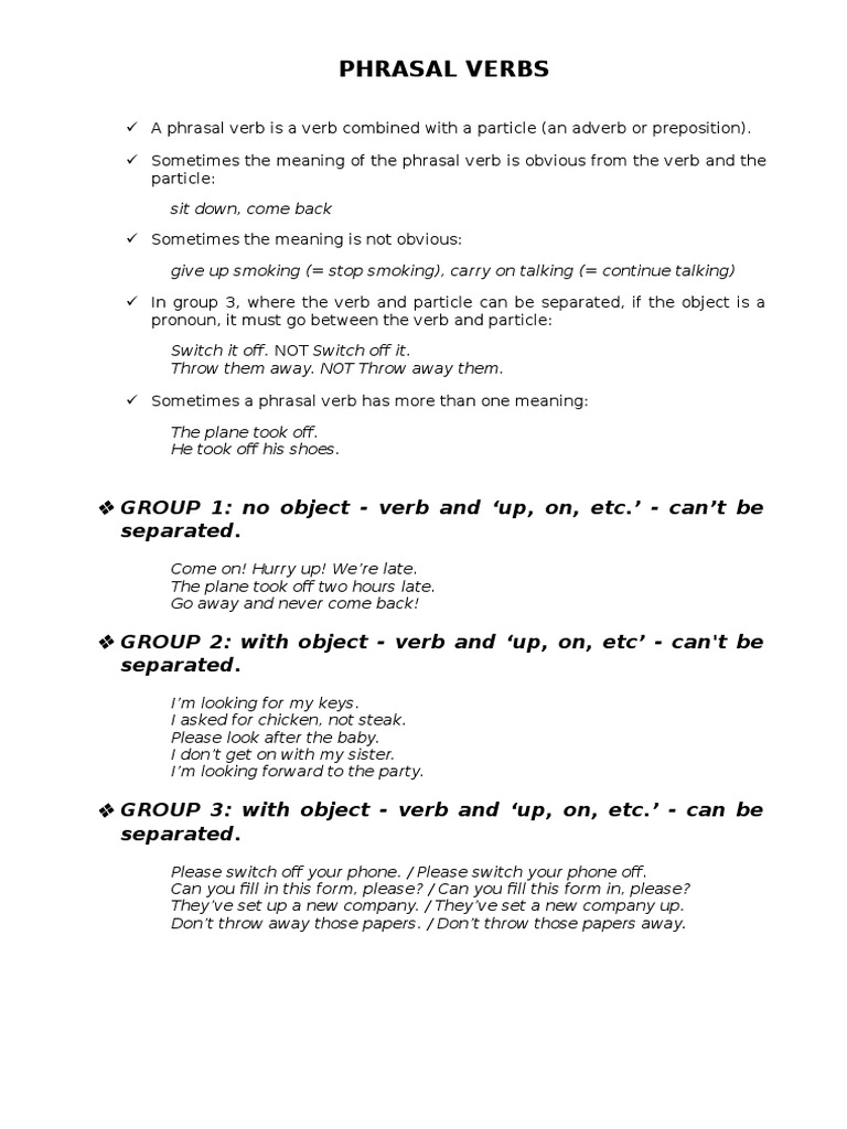 Phrasal Verbs Types | PDF | Verb | Grammar