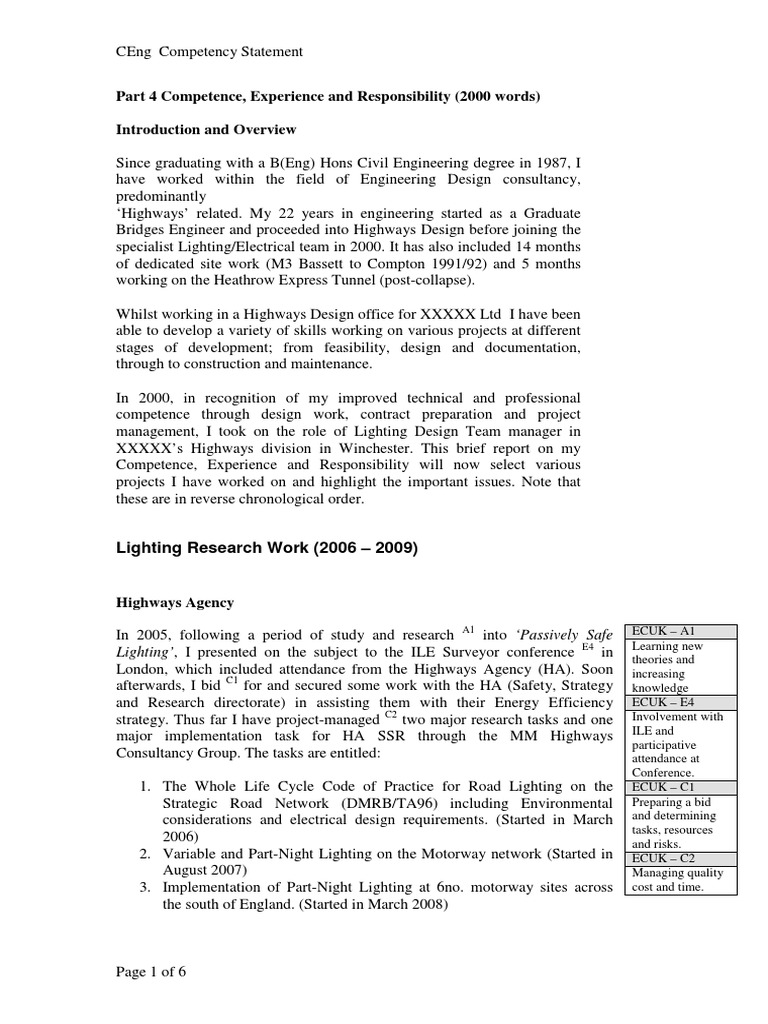 Example of Competency Statement For Ceng and Milp PDF | PDF