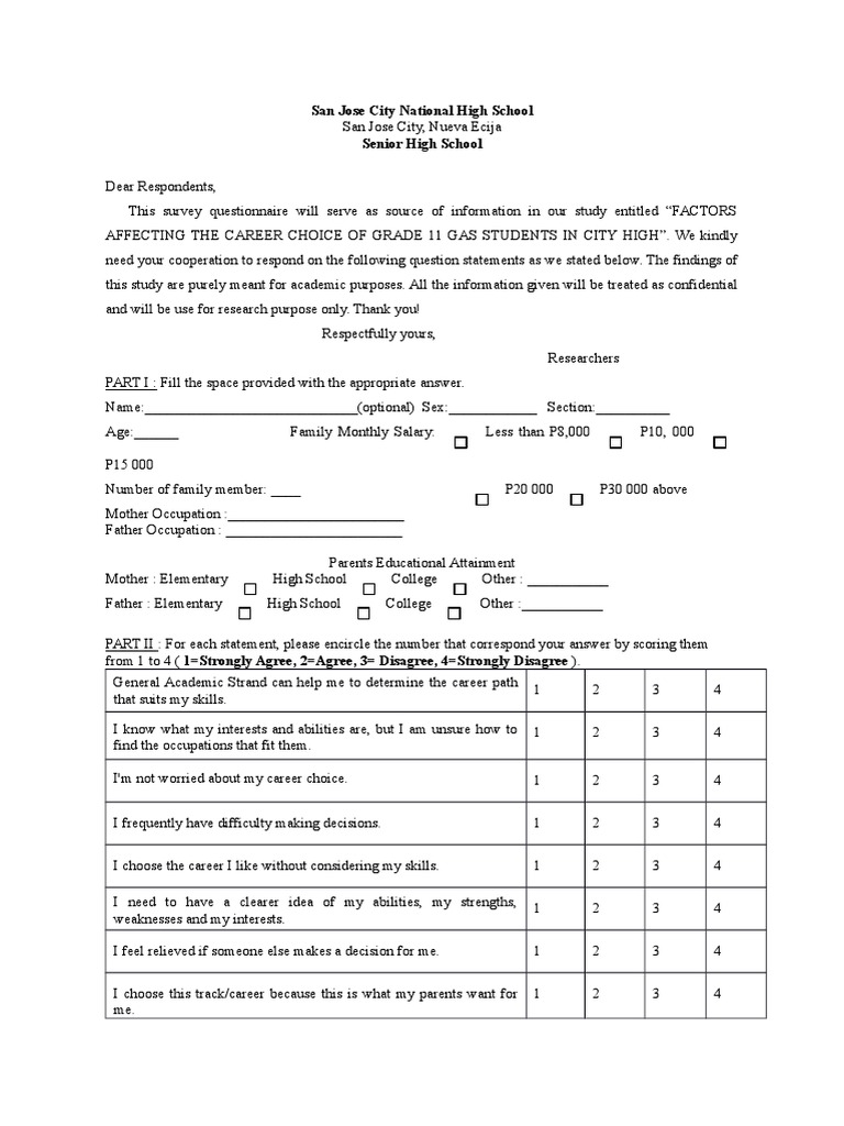 San Jose City National High School Senior High School | PDF | Survey ...